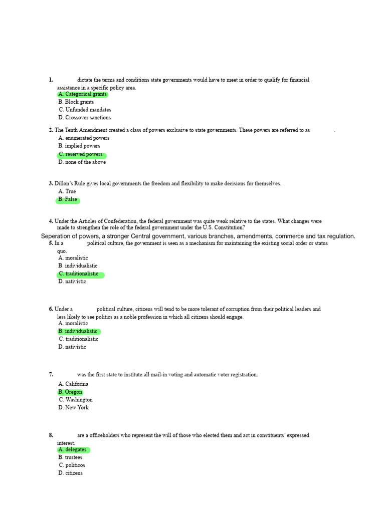 Ch. 14 Reading Questions | PDF | State Legislature (United States ...