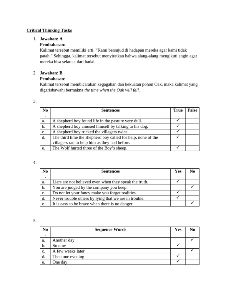Critical Thinking Tasks | PDF