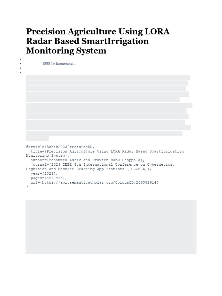 Precision Agriculture Using Lora Radar Based Smartirrigation Monitoring System Pdf Internet