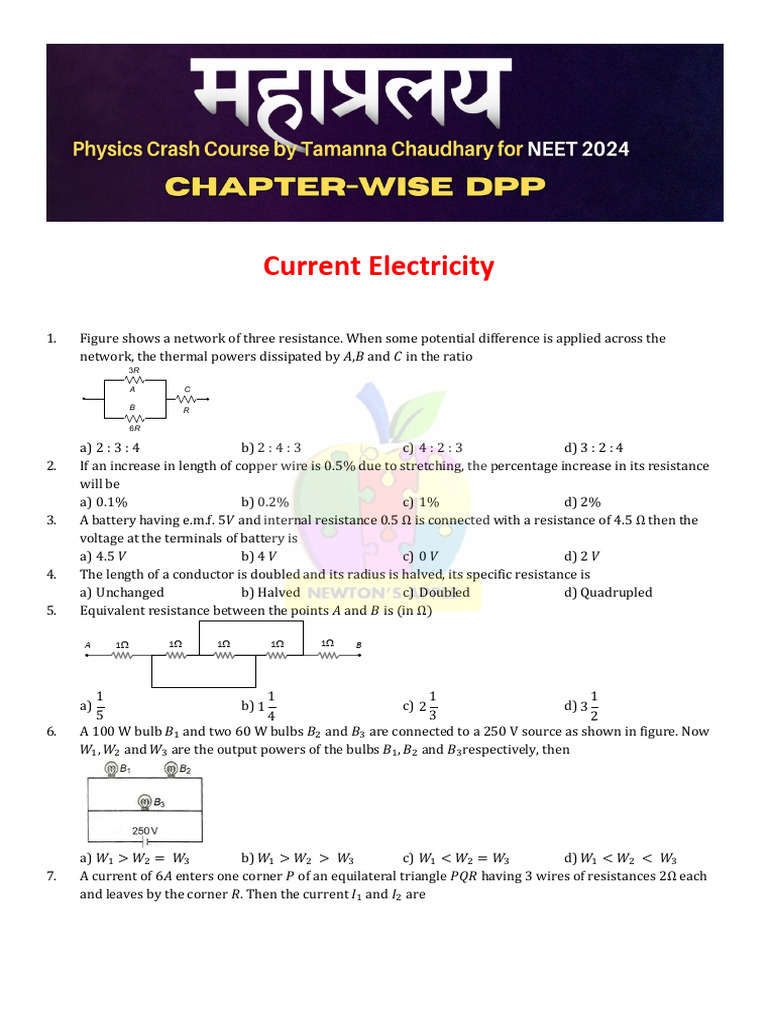 Mahapralay DPP - Current Electricity | PDF | Series And Parallel Circuits | Electrical Engineering