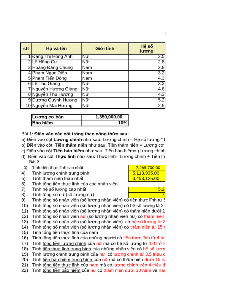 Bai T NG H P Excel 1 2 3 | PDF