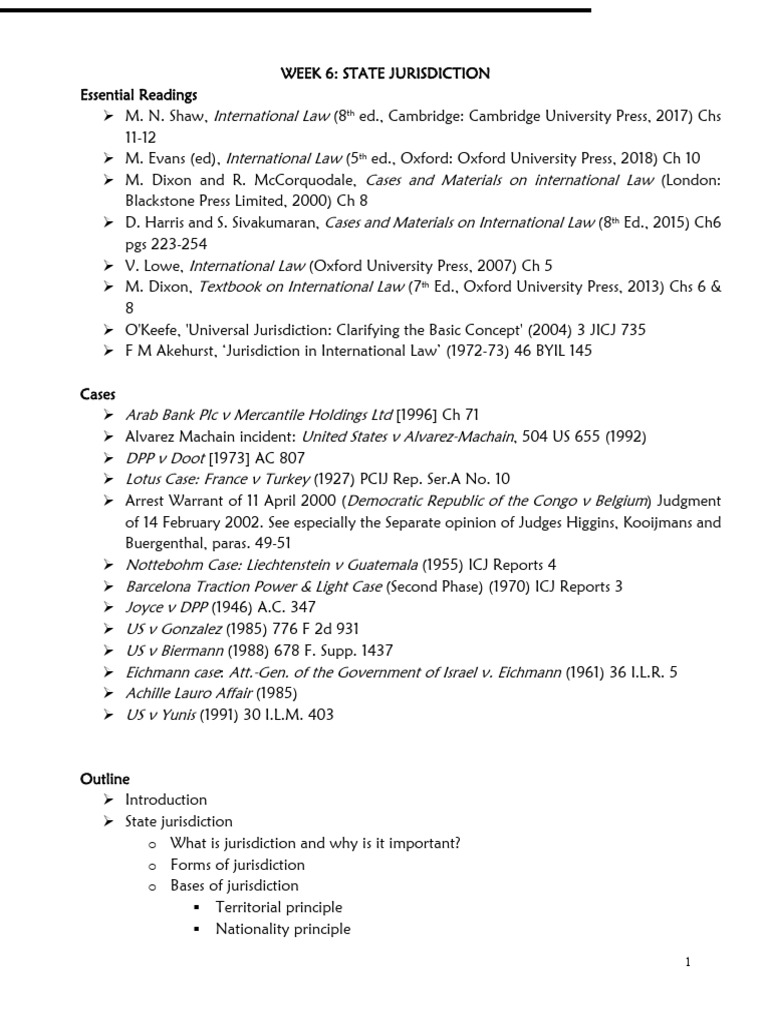 Week 6-Public International Law Handout 2021 | PDF | Jurisdiction ...
