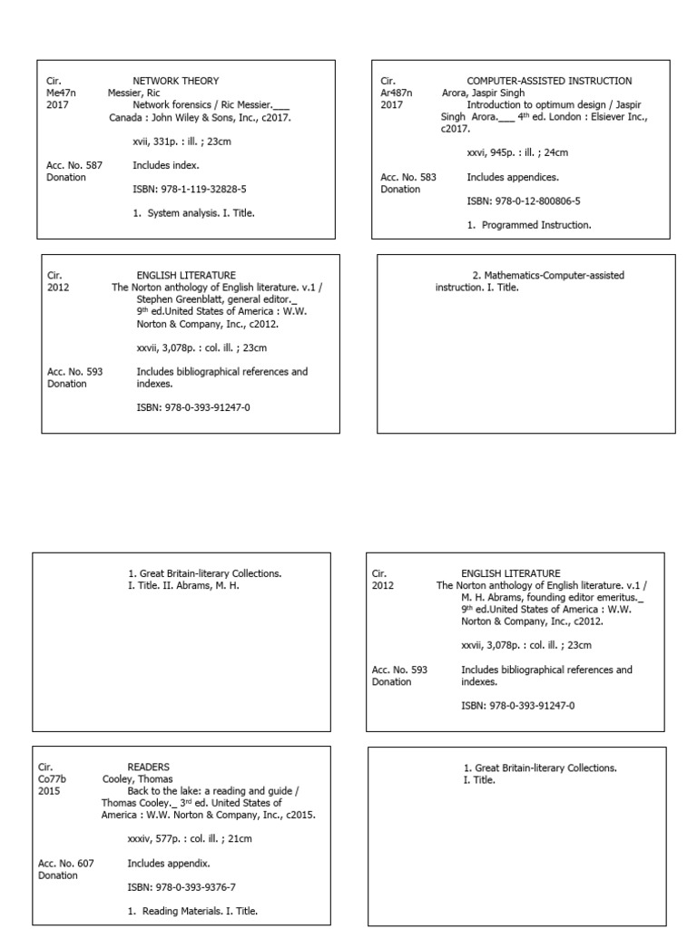 Shelf List Card | PDF | English Language Literature | Books