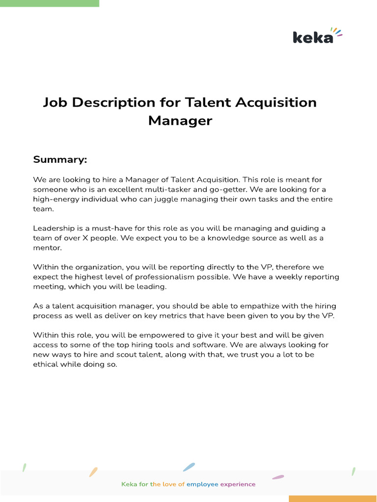 Talent Acquisition Manager Job Description | PDF | Recruitment | Leadership