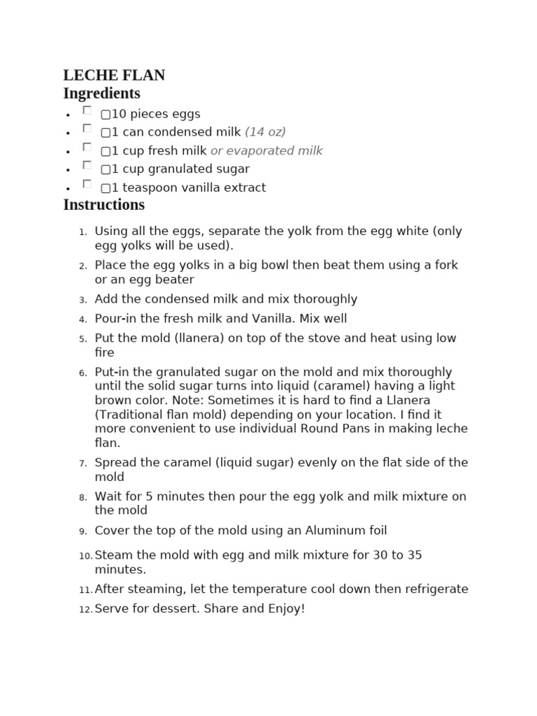 Leche Flan | PDF