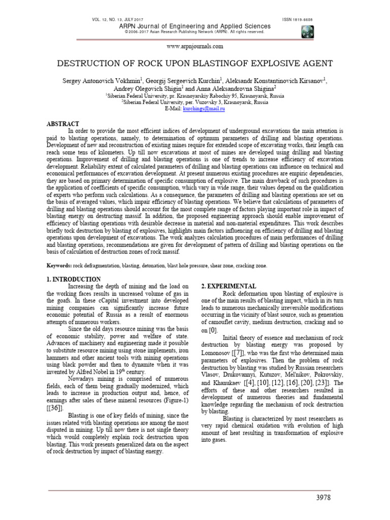 Destruction of Rock Upon Blastingof Expl | PDF | Waves | Gases