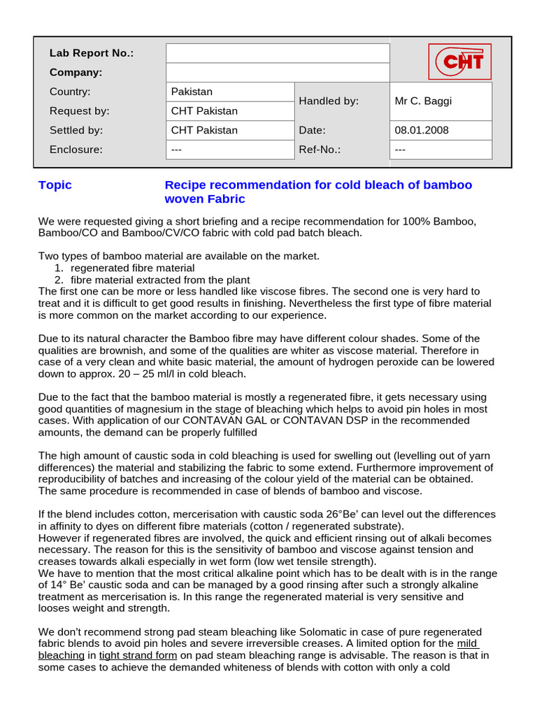Bleaching - 100% - Bamboo - BambooCO - BambooCVCO - Fabric - BG - LAB ...