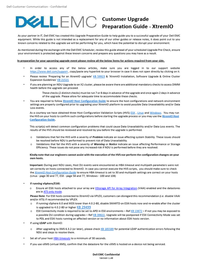 XtremIO Upgrade - Customer Preparation Guide v1.49 | PDF | Computing | Computer Architecture
