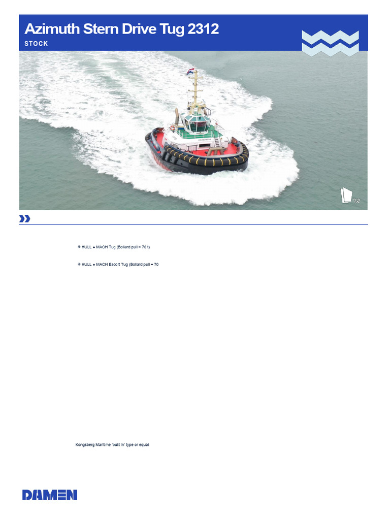 Azimuth Stern Drive Tug Specifications | PDF | Tugboat | Ships
