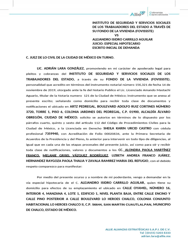 Demanda Inicial CARRILLO AGUILAR ALEJANDRO ISIDRO | PDF | Salario ...