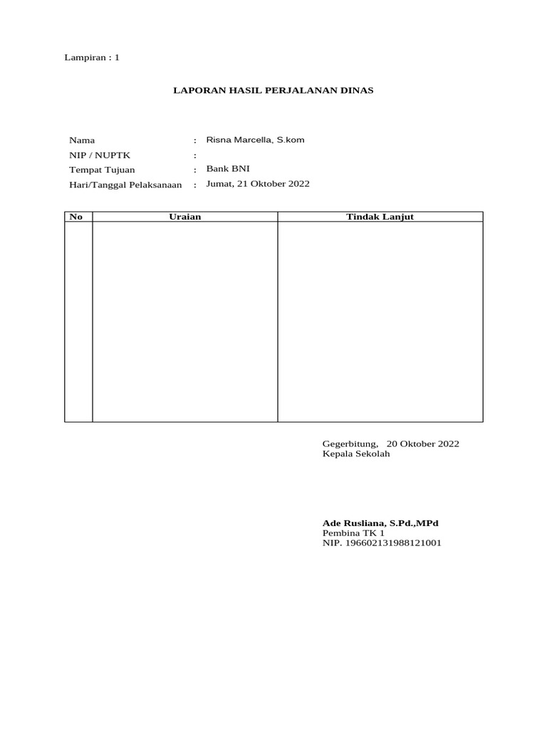 Lampiran Sppd No 147 Tgl 21 Oktober 2022 | PDF