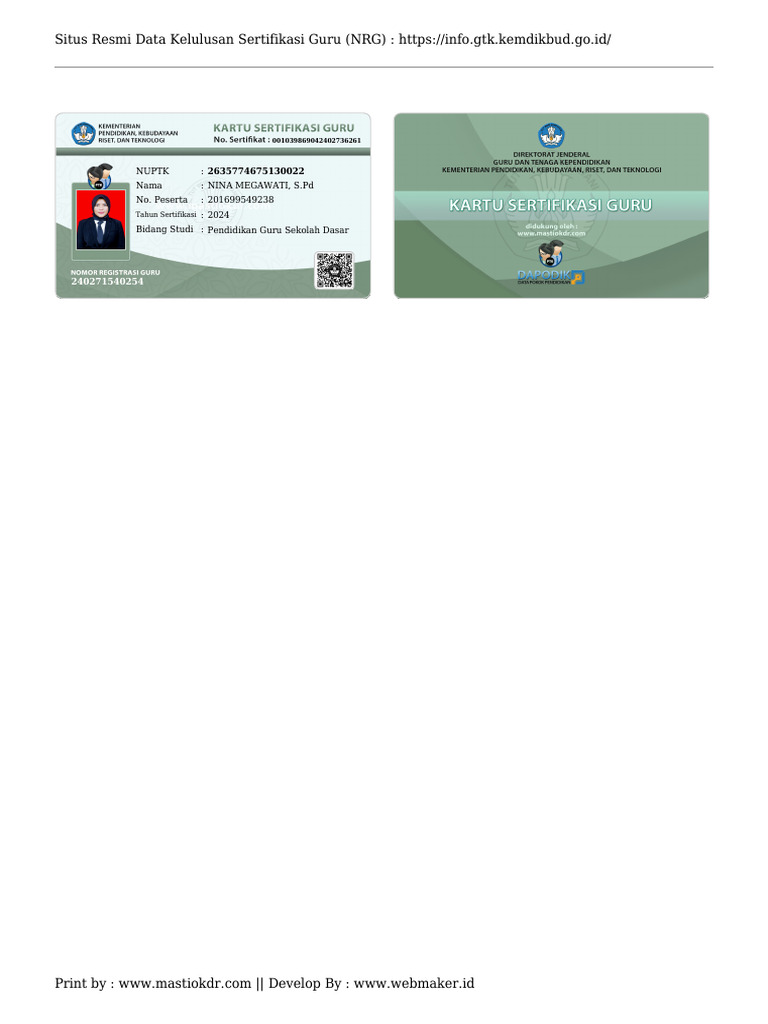 Cetak_Kartu_nrg_NINA MEGAWATI, S.Pd | PDF