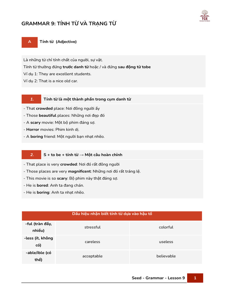 Grammar 9 - Class Handout | PDF