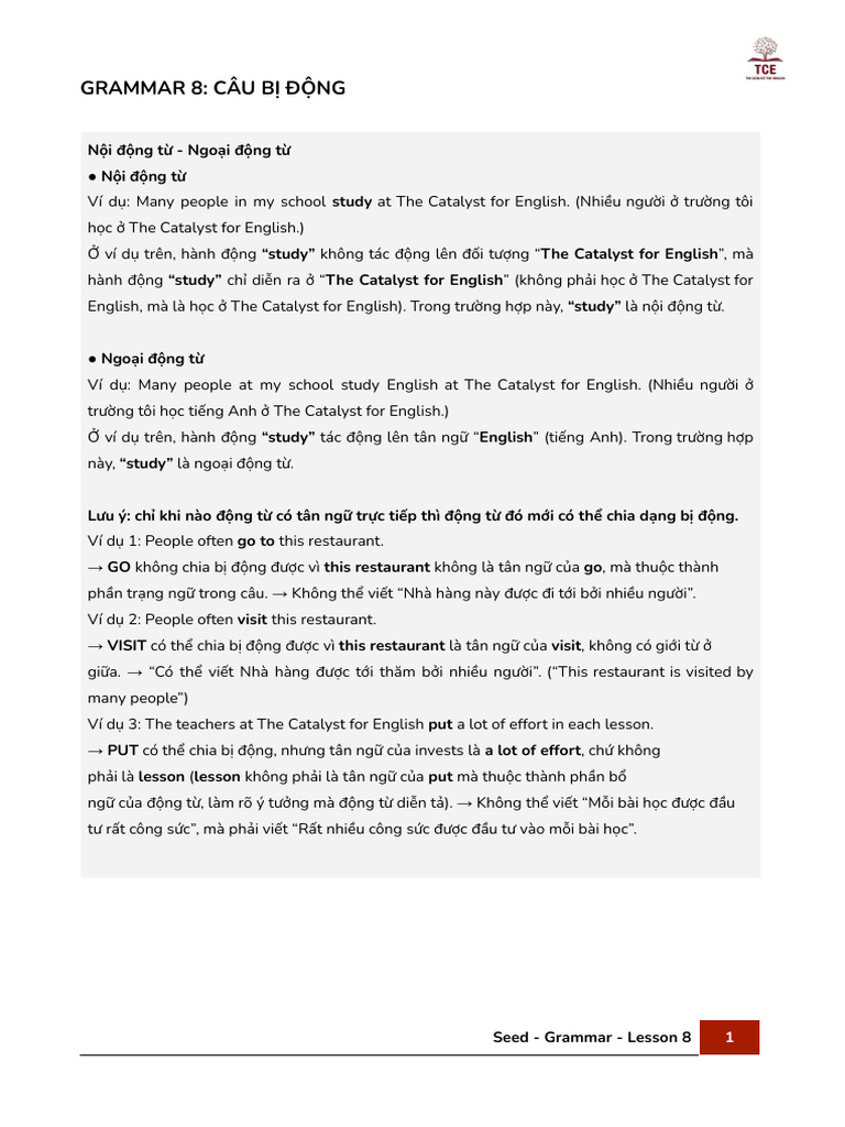 Grammar 8 - Class Handout | PDF