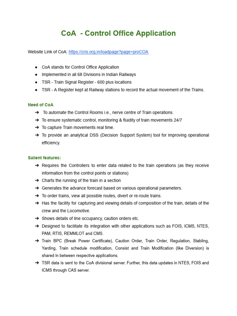 CoA - Control Office Application | PDF