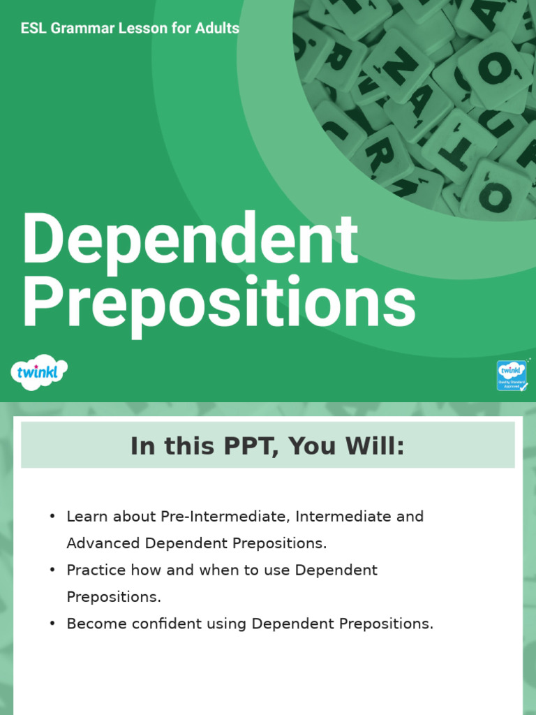 L1 PPT Dependent Prepositions | PDF | Phrase | Adjective