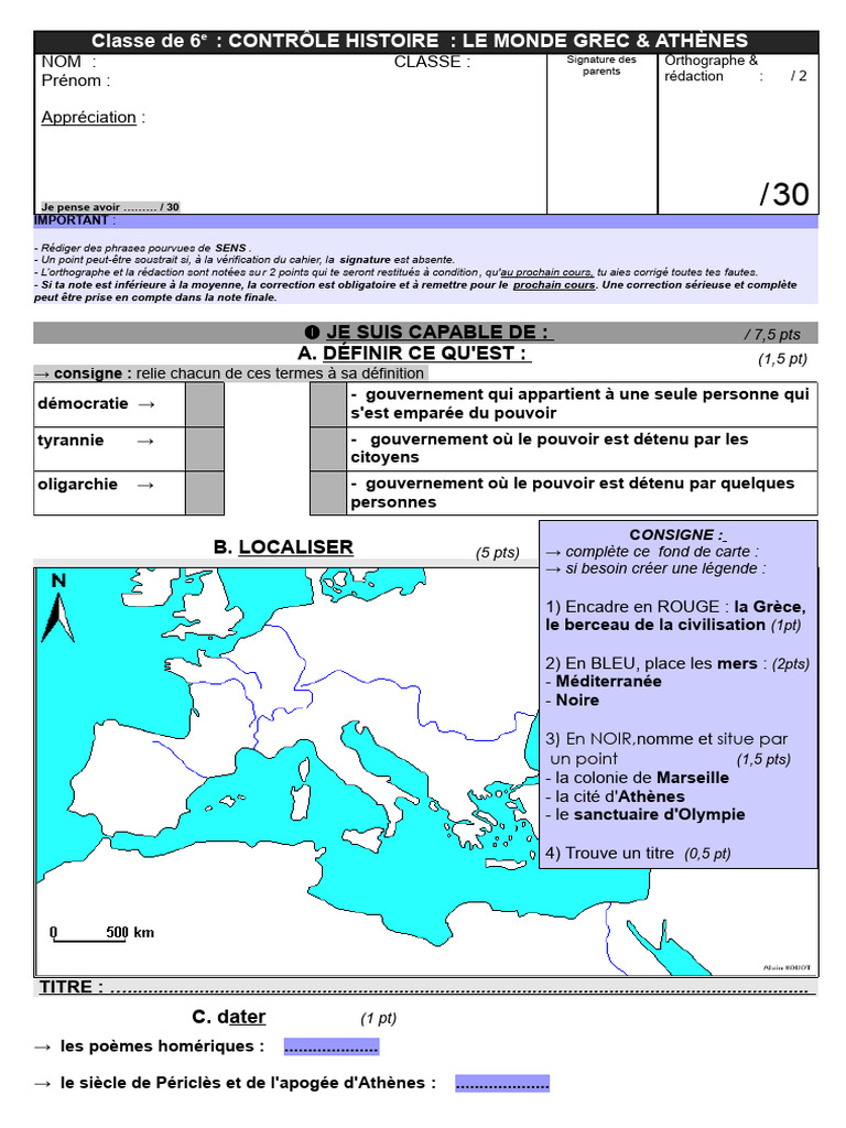Controle Grece Chap1 Et 2 | PDF