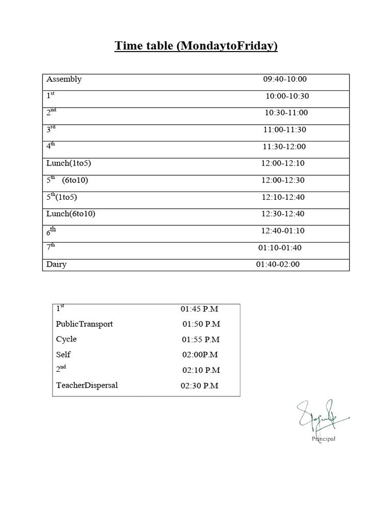 school time table formate | PDF