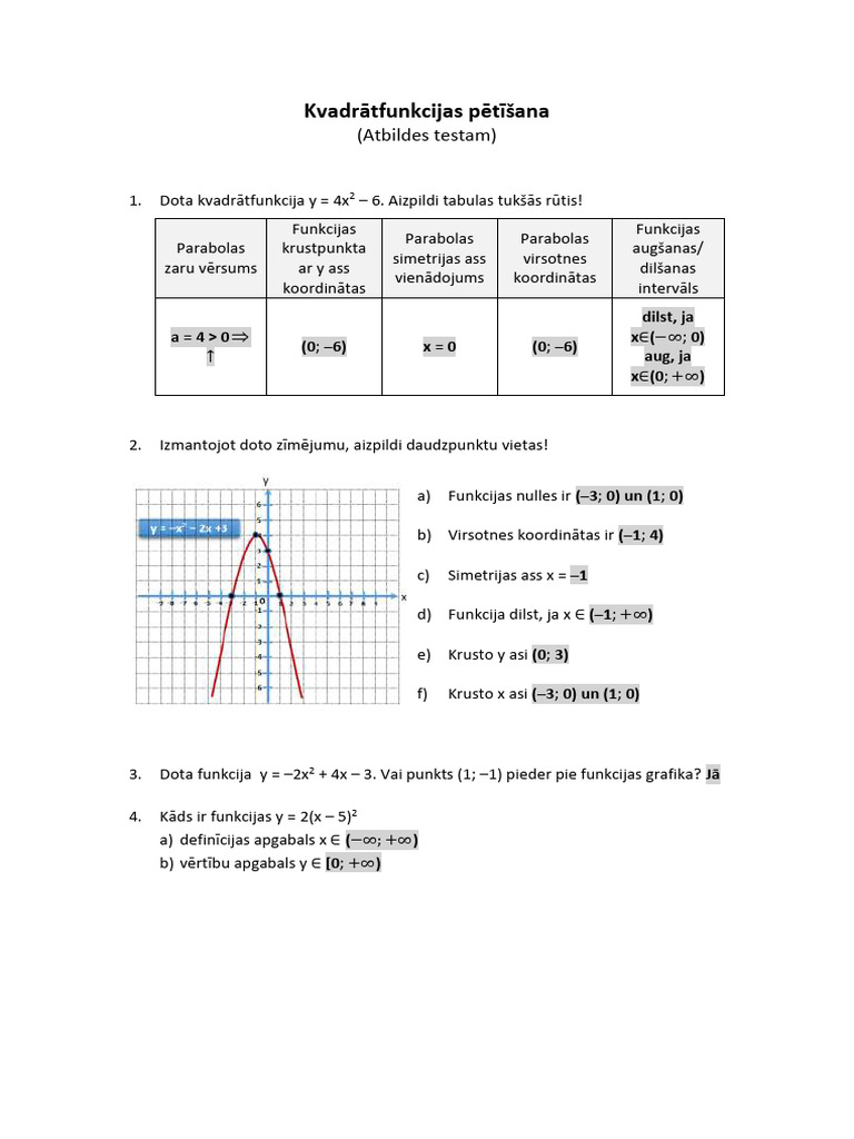 9T2 Atbildes Kvadratfunkcijas Petisana | PDF