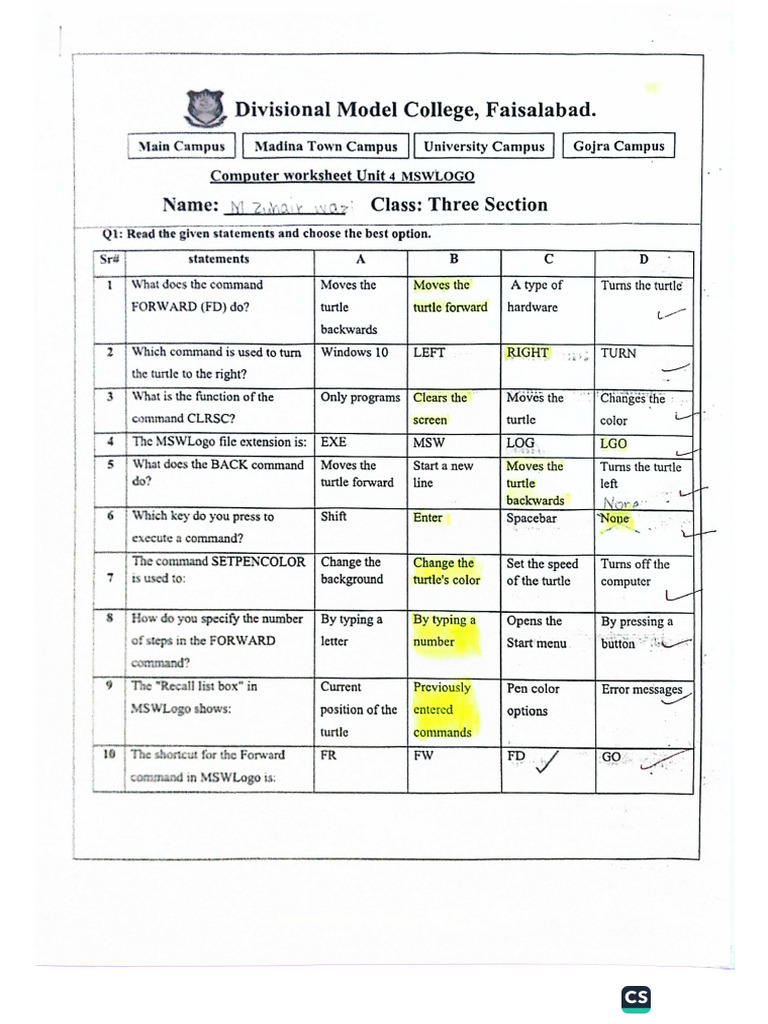 Computer Unit 4 Worksheet | PDF
