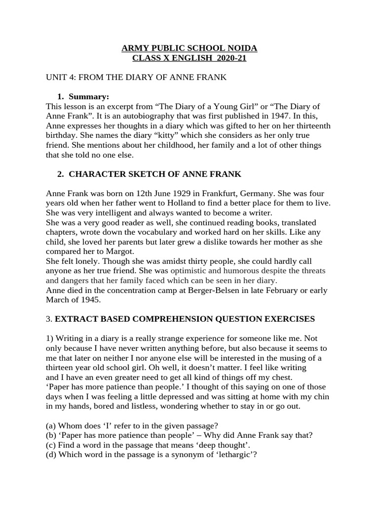 Handout Anne Frank | PDF | Anne Frank