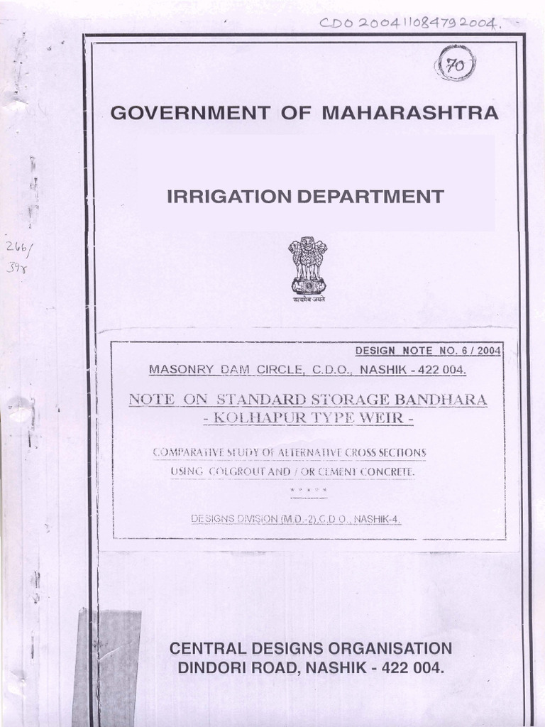 CDO design note on Kolhapur type weir | PDF | Concrete | Masonry