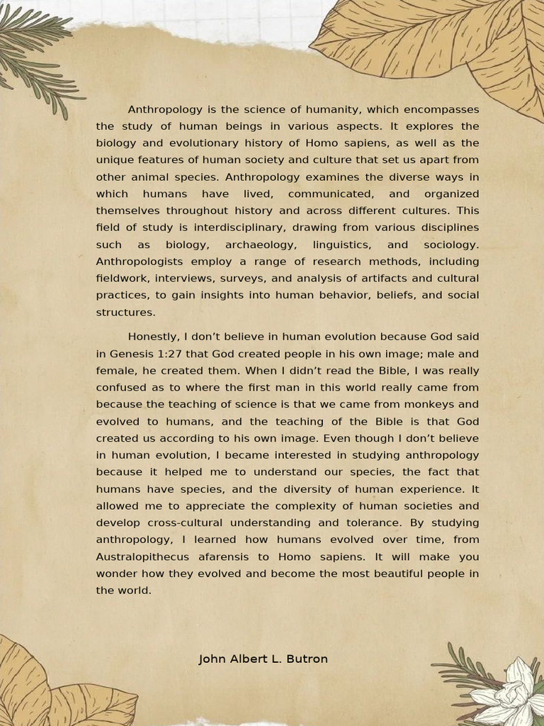 insights and reflection of DISS | PDF | Anthropology | Human