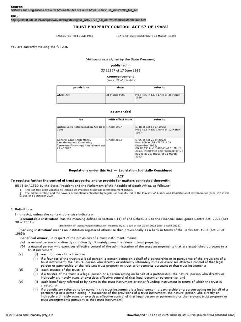 Trust Property Control Act 57 of 1988 | PDF | Trustee | Common Law