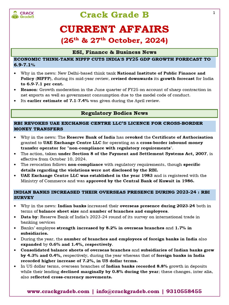 Current Affairs: India Economic Updates | PDF