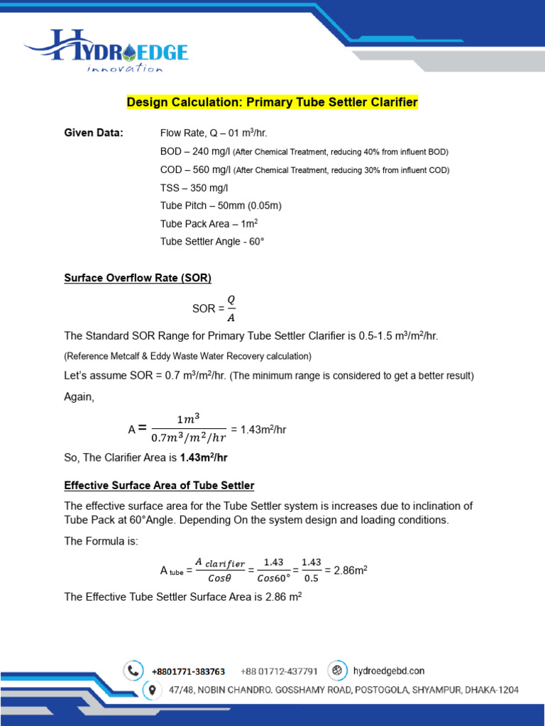Primary Tube Settler Design Calculation | PDF | Reynolds Number ...