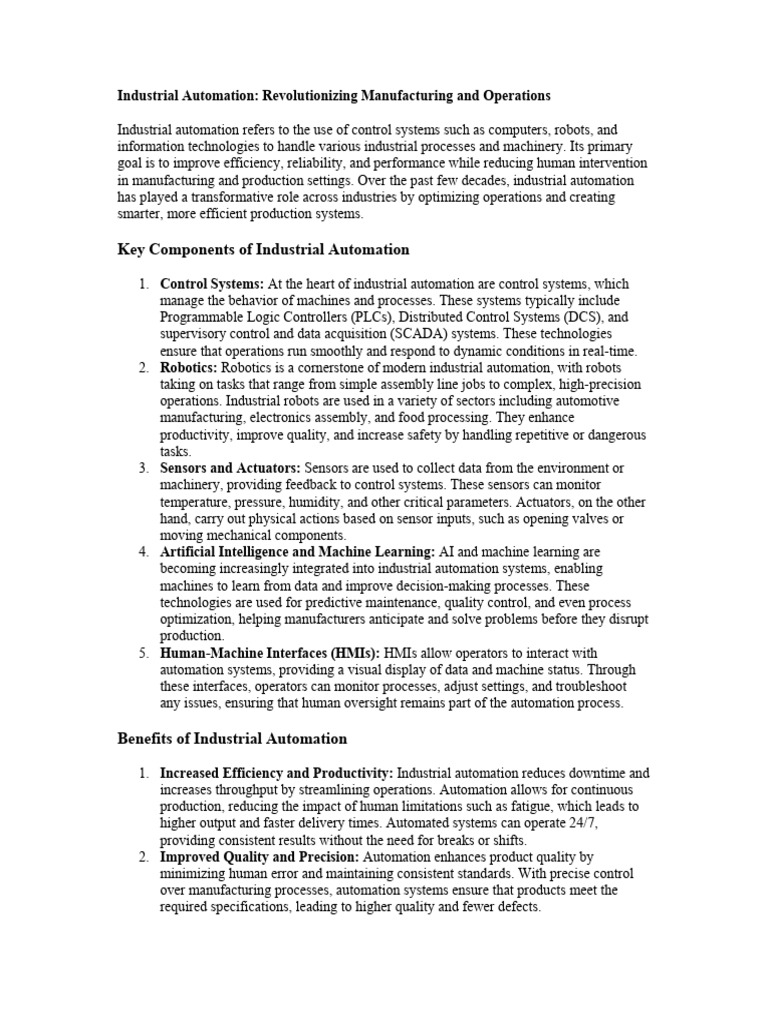 Industrial Automation Pdf Automation Control System