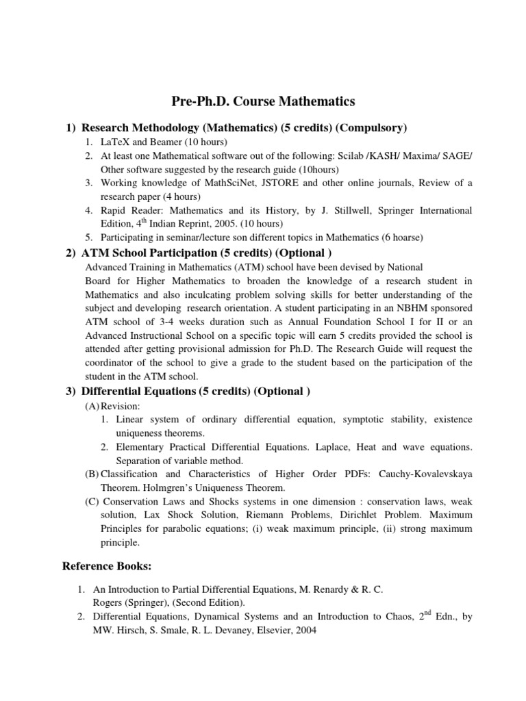 Pre-Ph.D. Course Mathematics: 1) Research Methodology (Mathematics) (5 ...