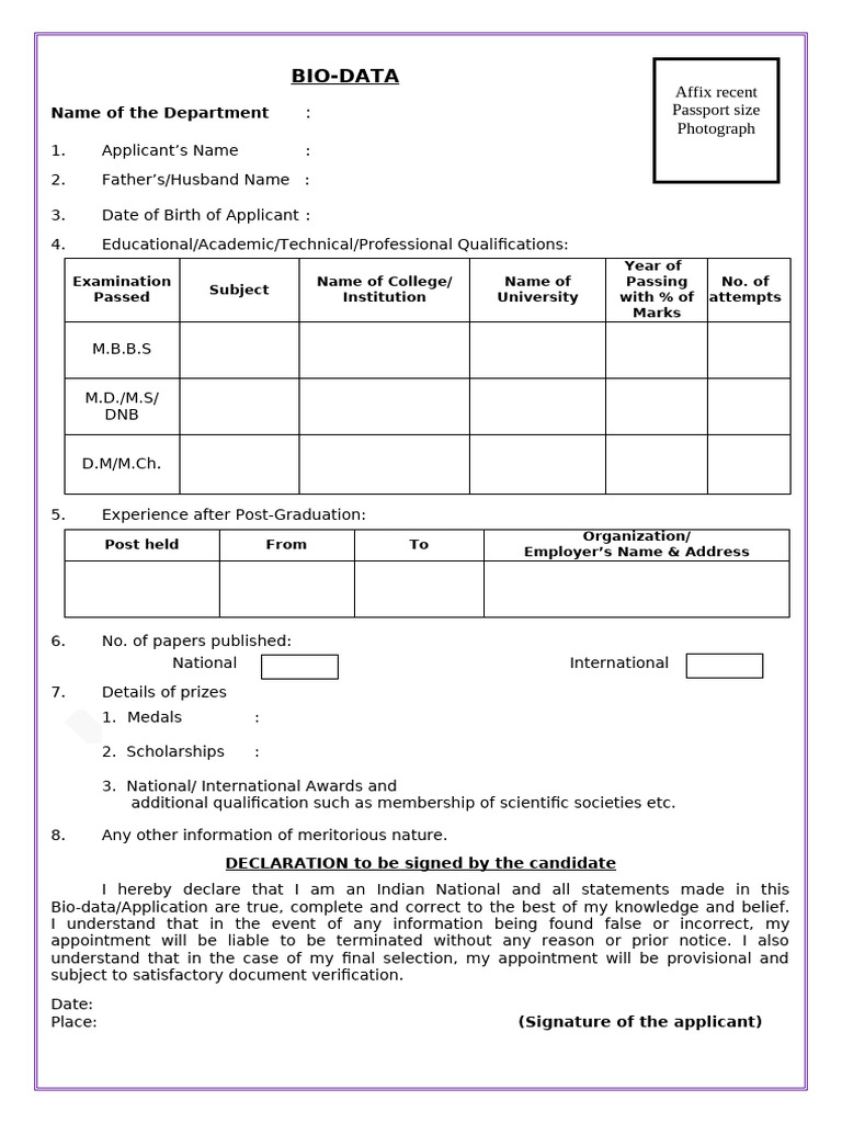 Medical Professional Bio-Data | PDF