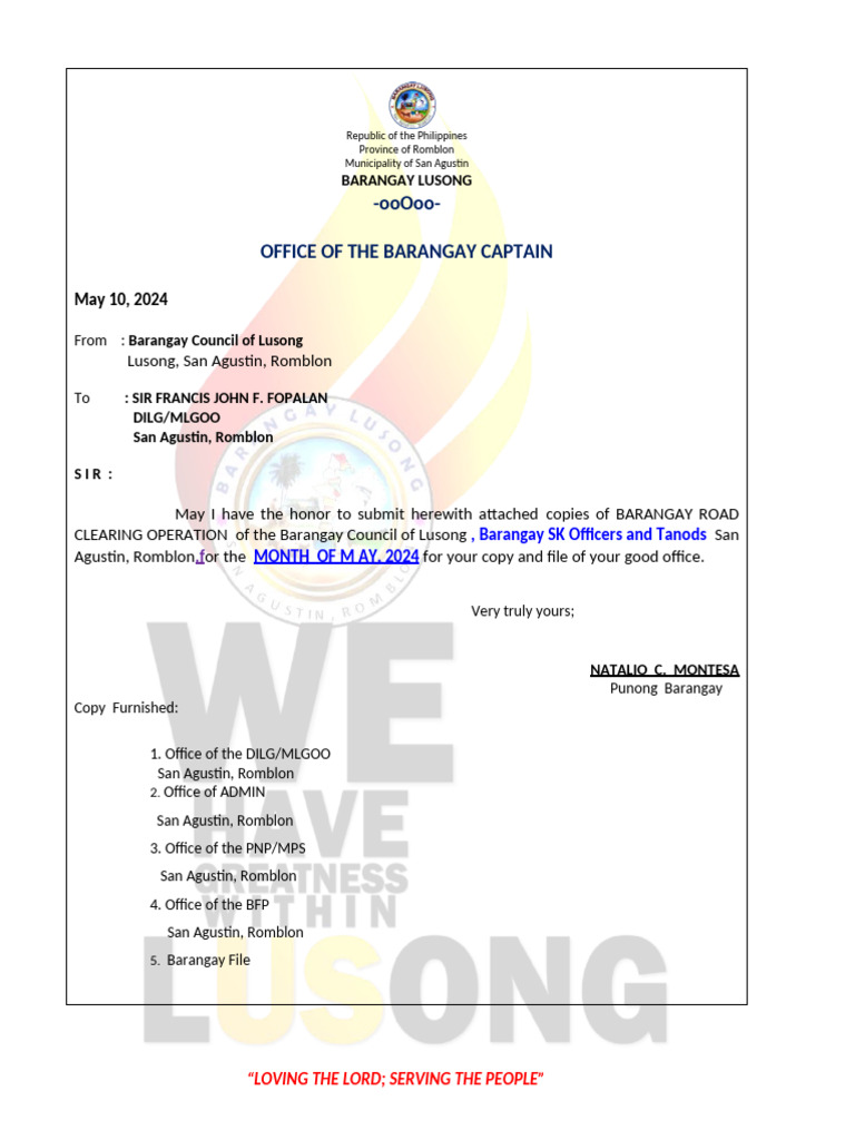 Dilg Transmital Letter Road Clearing | PDF