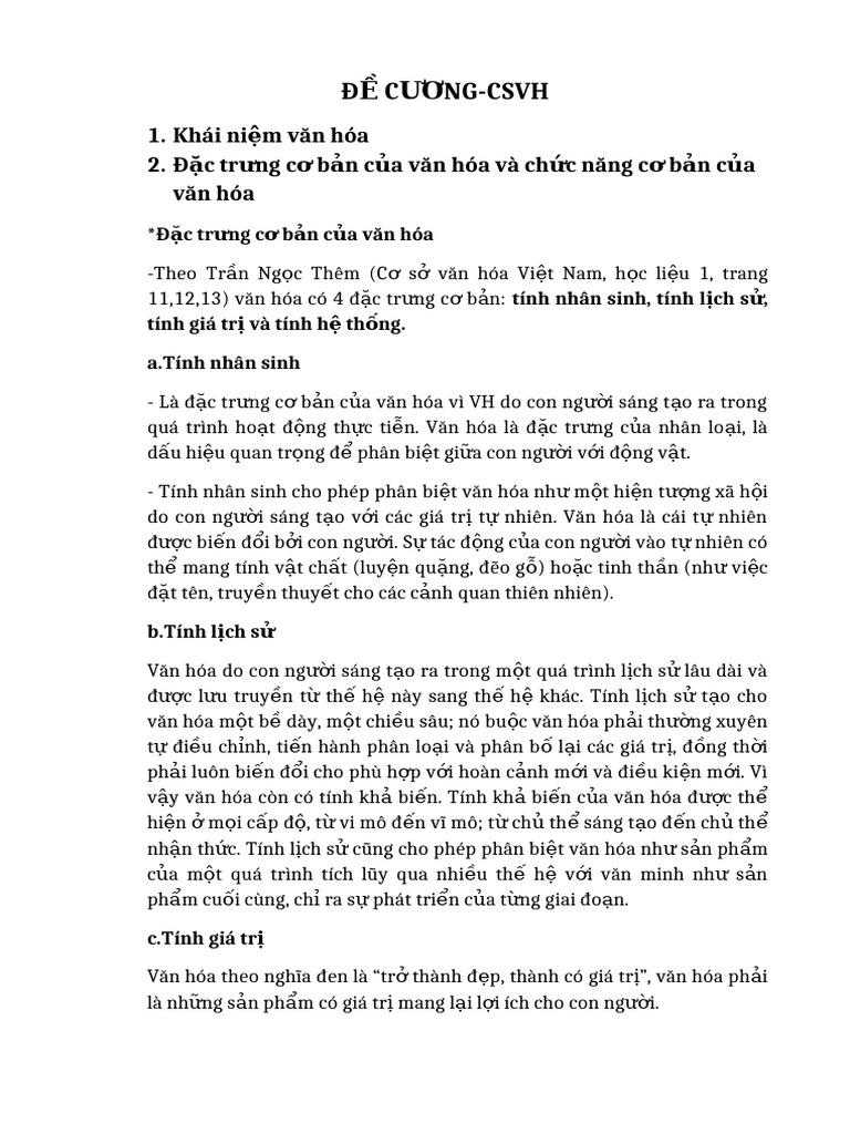 ĐỀ CƯƠNG CSVH | PDF