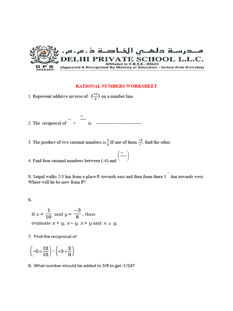 Rational Numbers Worksheet Exercises | PDF