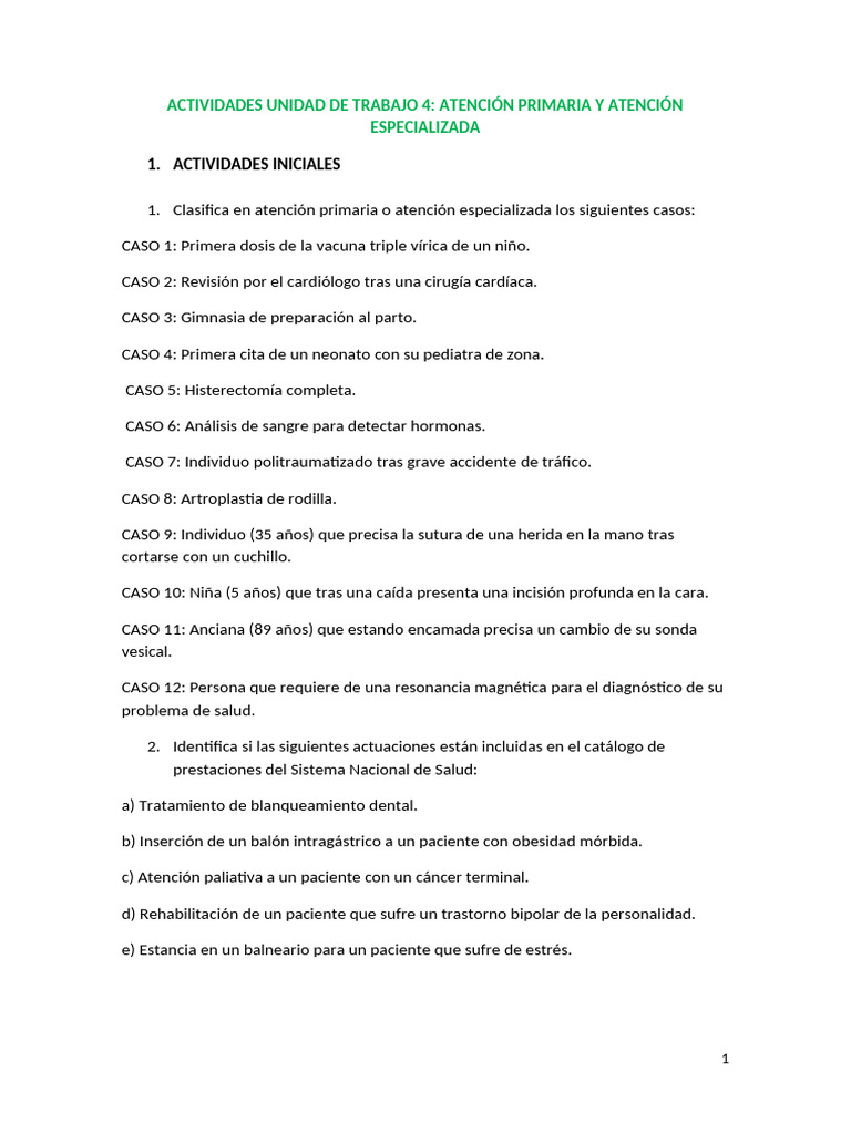 Actividades UT4 | PDF | Hospital | Medicina