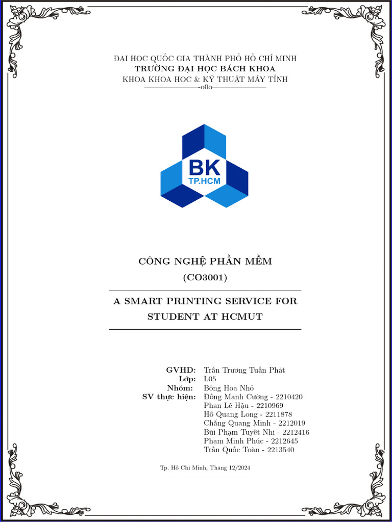 Công Nghệ Phần Mềm (CO3001) A Smart Printing Service For Student At Hcmut | PDF