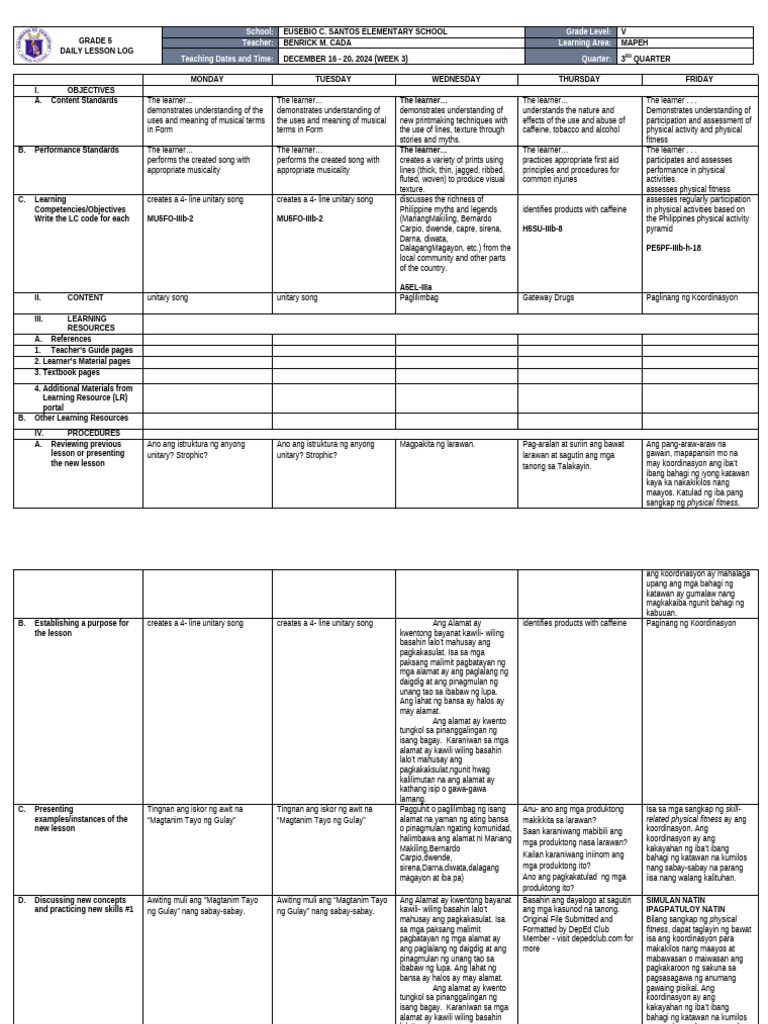 DLL_MAPEH 5_Q3_W3 | PDF
