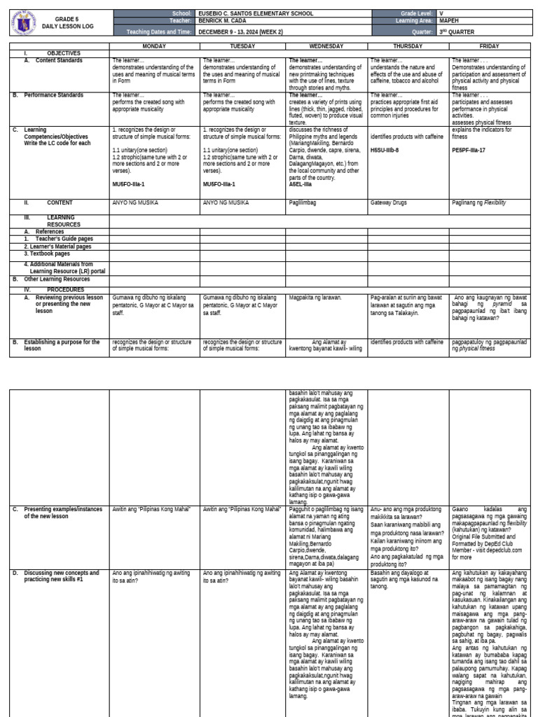 DLL_MAPEH 5_Q3_W2 | PDF