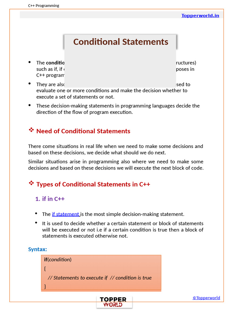 Conditional Statements in C | PDF | C++ | Software Engineering