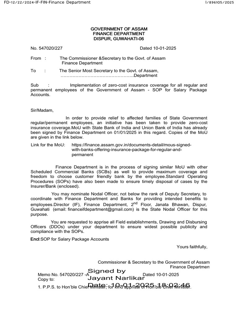 SOP For Term Insurance by Govt of Assam | PDF