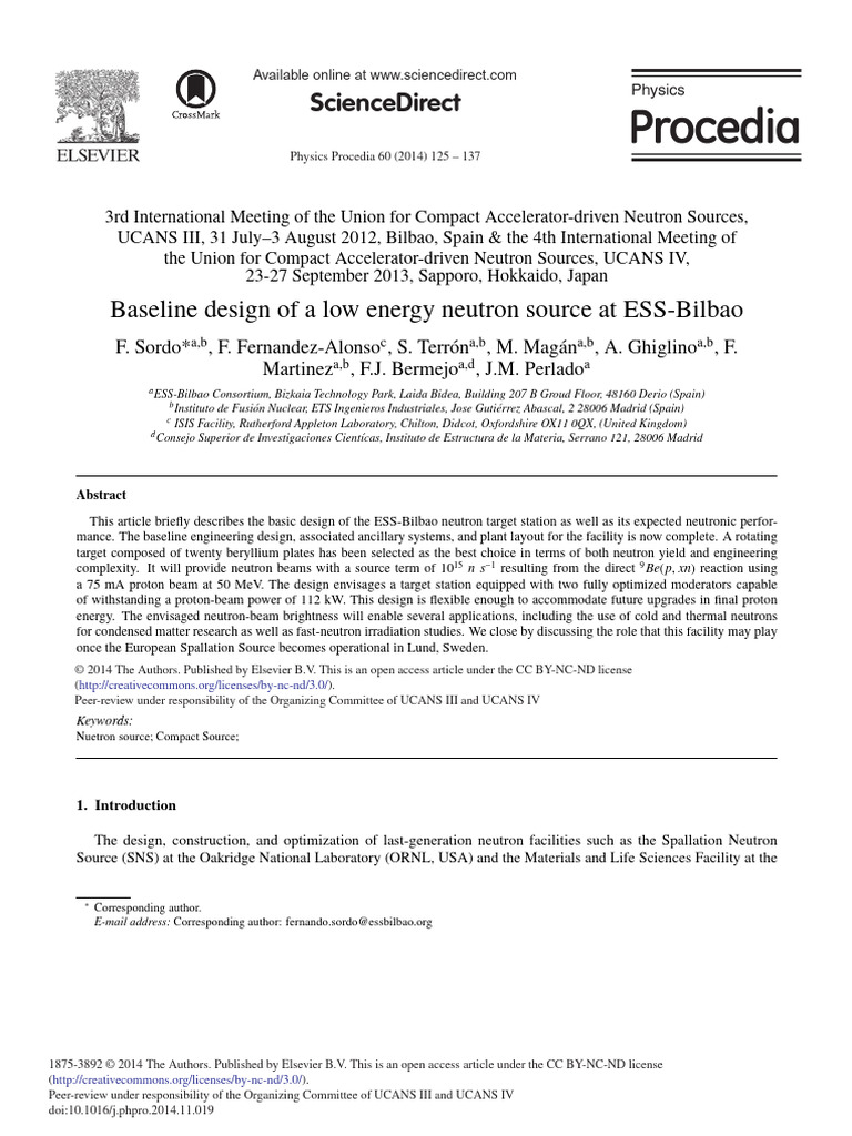 Baseline Design of A Low Energy Neutron Source at ESS-Bilbao | PDF ...