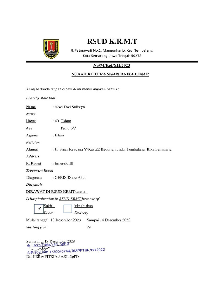 Surat Ranap Novi | PDF