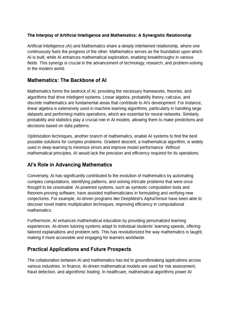 The Interplay of Artificial Intelligence and Mathematics_ A Synergistic Relationship | PDF ...