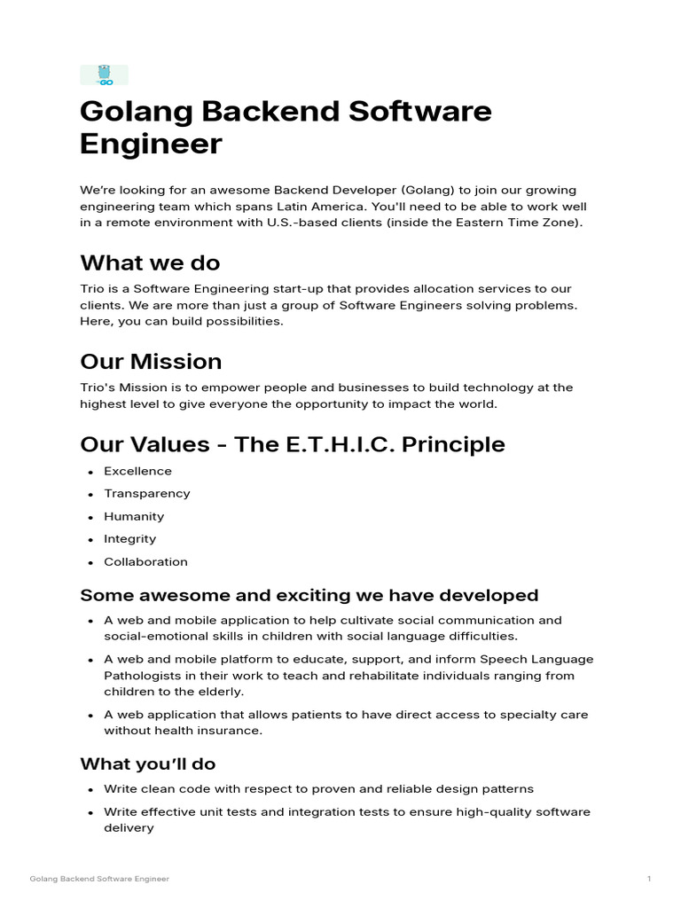 Golang Backend Software Engineer | PDF | Software | Computing