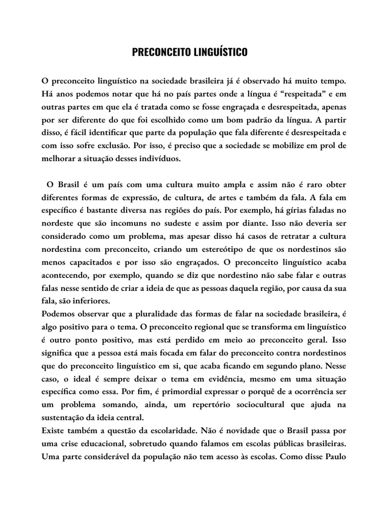 Preconceito Linguístico no Brasil | PDF | Preconceitos | Linguística