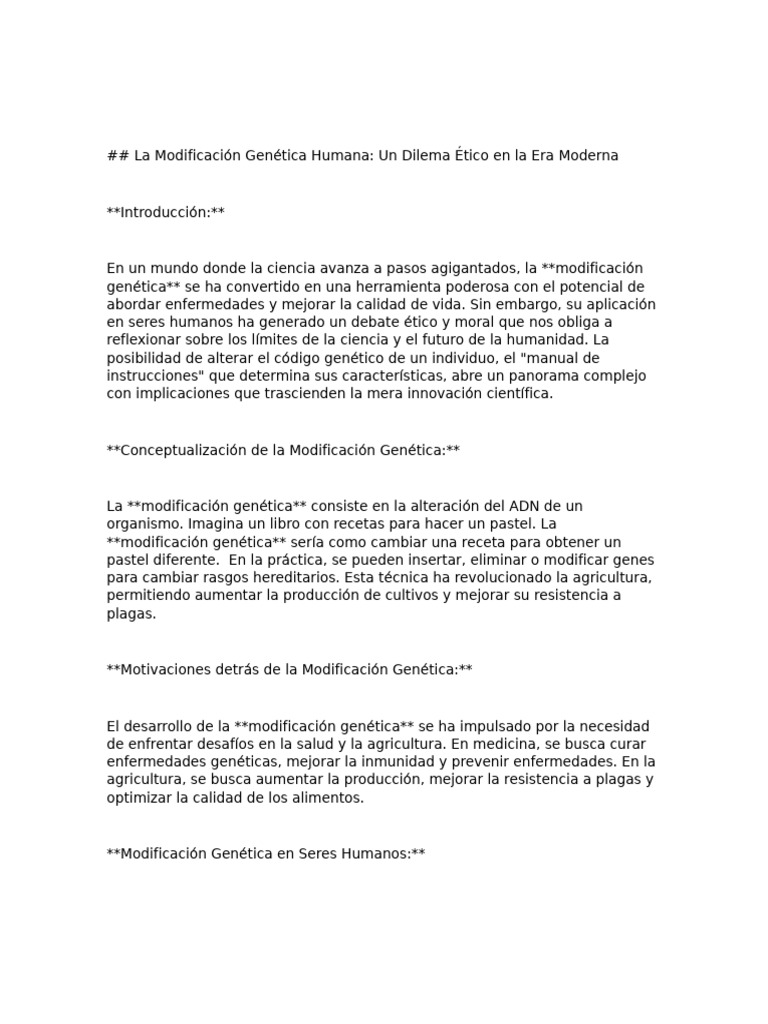 La Modificación Genética Humana | PDF | Ingeniería genética | Genética