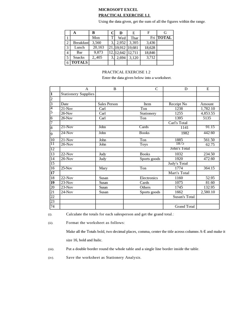 Excel practical | PDF