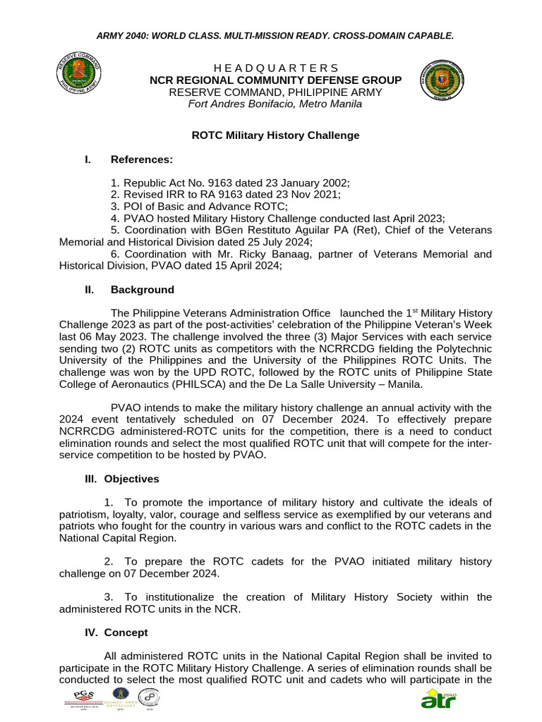 ROTC Military History Challenge 2024 | PDF | Multiple Choice | Reserve ...